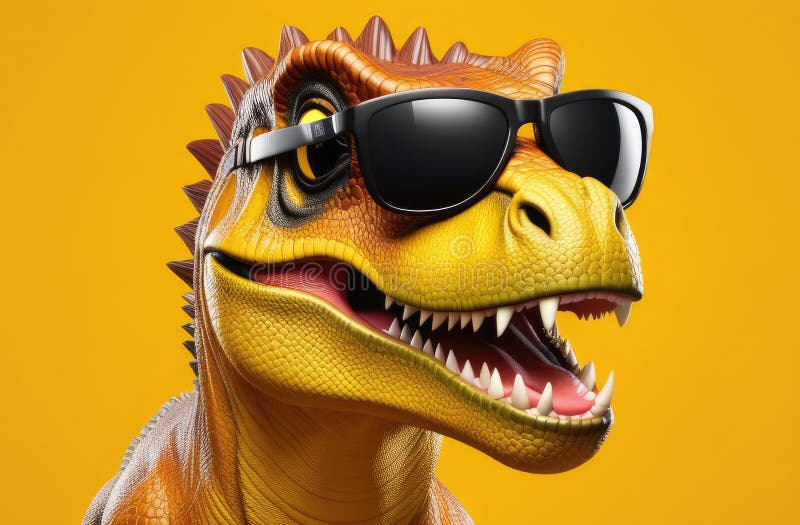 Funny Dinosaur on Solid Yellow Background. Illustration of Positive and ...