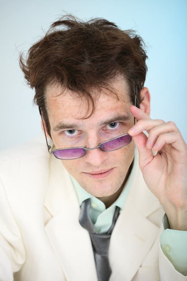 Funny Disheveled Smiling Man with Spectacles Stock Image - Image of ...