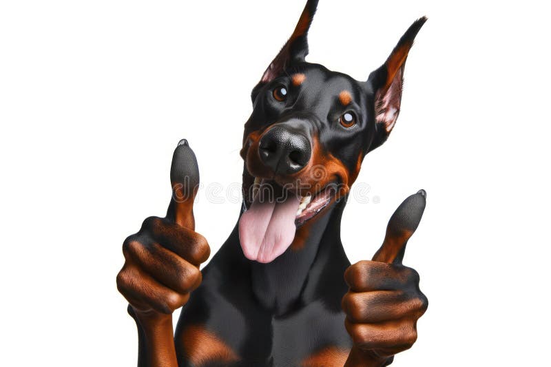 A Funny Doberman Giving a Thumbs Up Isolated on Solid White Background ...