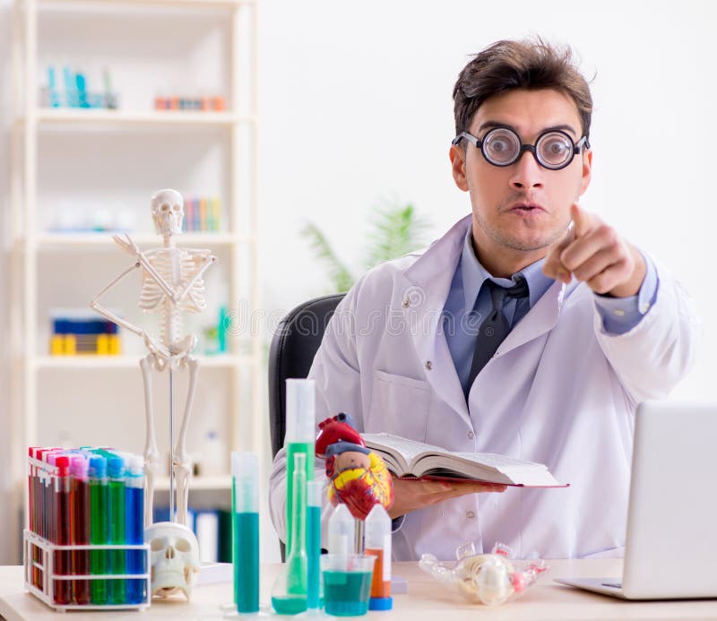 Funny Doctor Having Fun in Hospital Lab Stock Photo - Image of lecturer ...