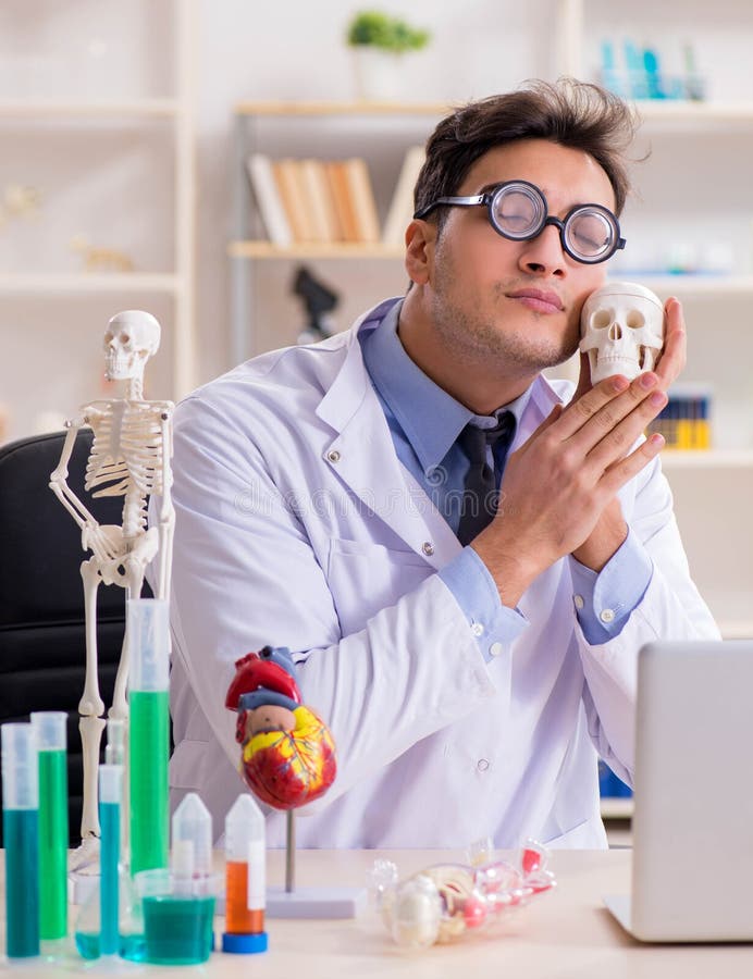 Funny Doctor Having Fun in Hospital Lab Stock Photo - Image of human ...