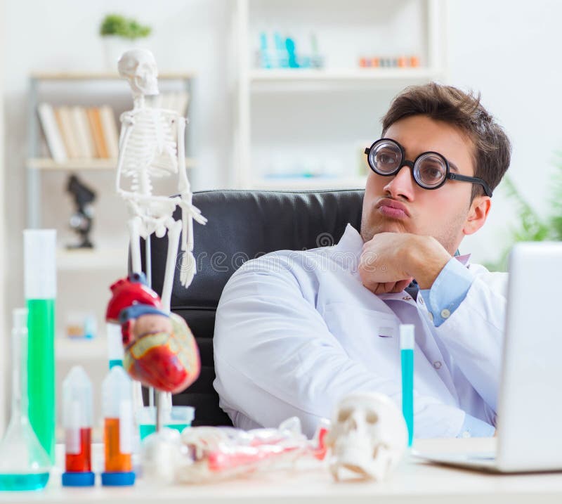 Funny Doctor Having Fun in Hospital Lab Stock Photo - Image of comic ...