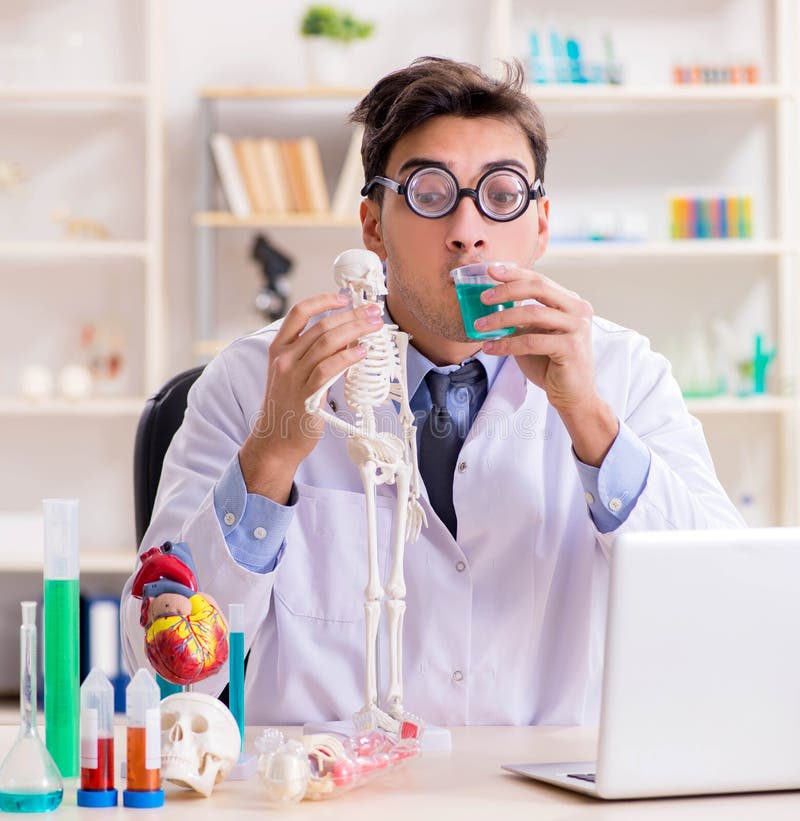 Funny Doctor Having Fun in Hospital Lab Stock Image - Image of drinking ...