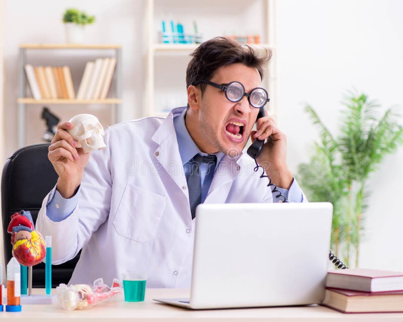 Funny Doctor Having Fun in Hospital Lab Stock Image - Image of intern ...