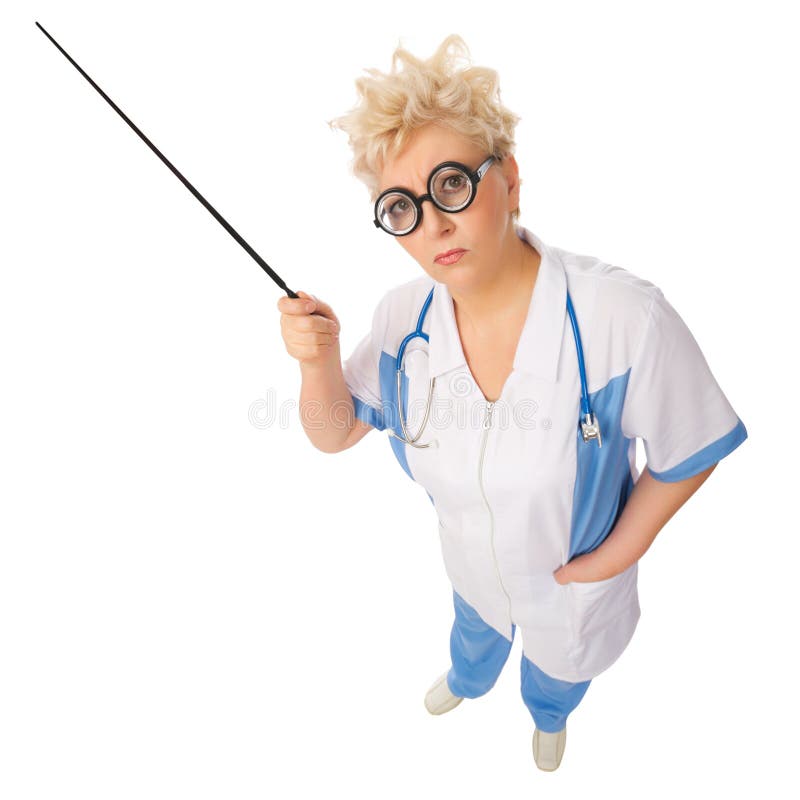 Funny doctor with pointer stock image. Image of confidence - 30244471