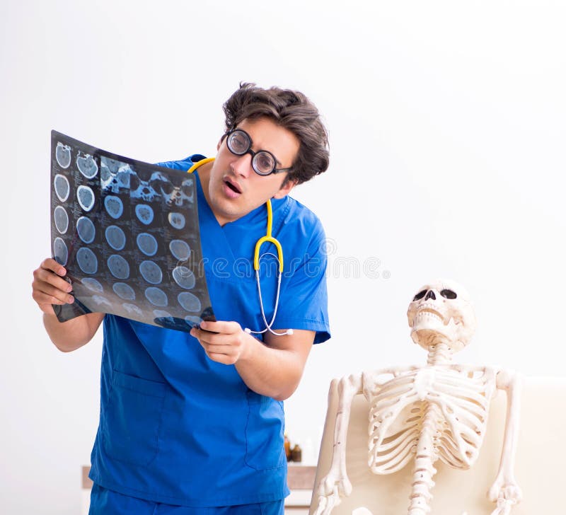 Funny Doctor with Skeleton in Hospital Stock Image - Image of insurance ...