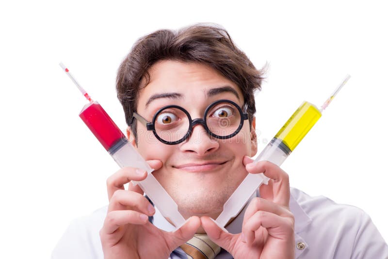 The Funny Doctor With Syringe Isolated On White Stock Photo - Image of ...