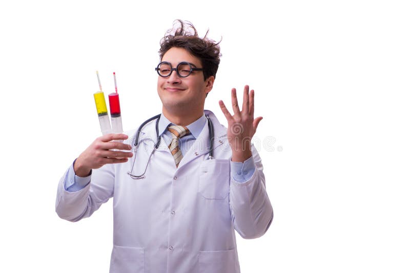 The Funny Doctor with Syringe Isolated on White Stock Photo - Image of ...
