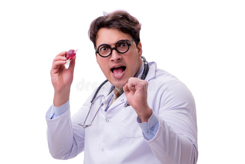 The Funny Doctor with Syringe Isolated on White Stock Photo - Image of ...