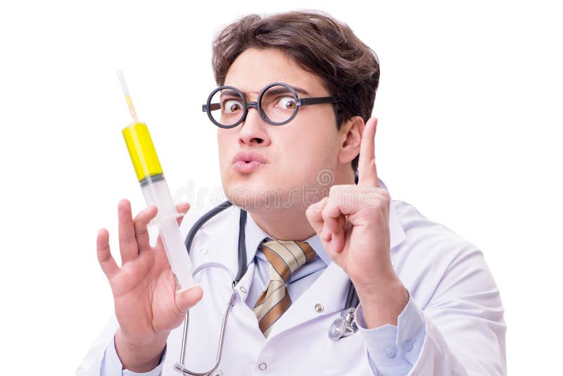 The Funny Doctor with Syringe Isolated on White Stock Image - Image of ...
