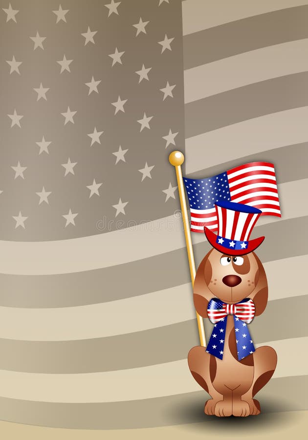 Funny Dog with American Flag Stock Illustration - Illustration of flag ...