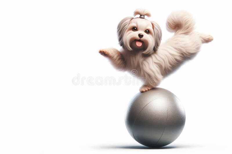 A Funny Dog is Balancing on a Silver Ball. Space for Text. Stock Photo ...