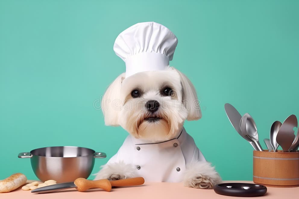 A Funny Dog in a Chef Hat on a Blue Background 1 Stock Illustration ...