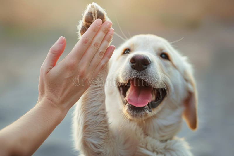 Funny Dog Doing High Five with the Owner. Ai Generated Stock Image ...