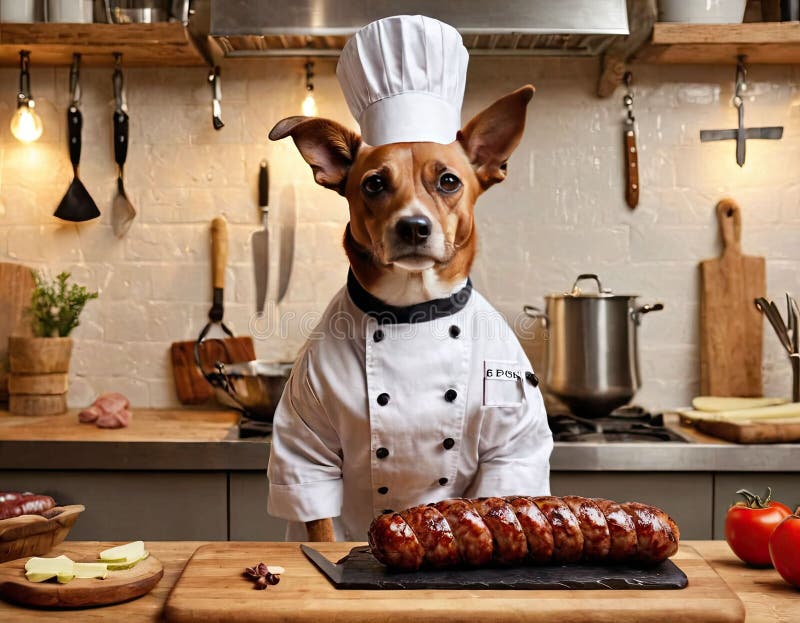 A Funny Dog Dressed As a Chef in a White Hat is about To Prepare a Dish ...