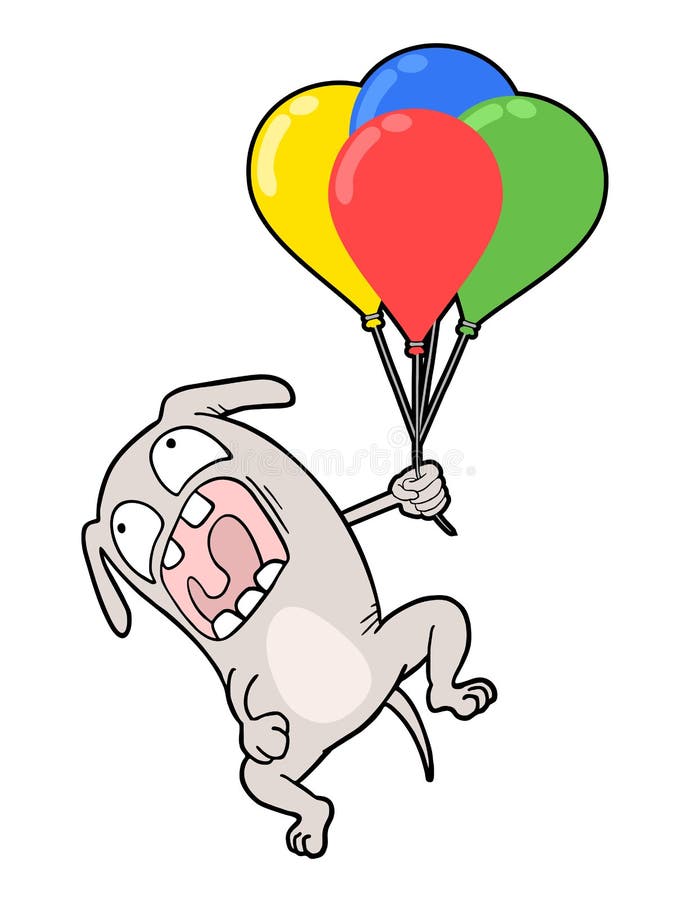 Funny Dog Flying with Balloons Stock Vector - Illustration of happy ...