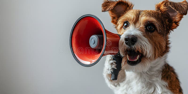 A Funny Dog Holding a Megaphone and Announcing with an Isolated ...