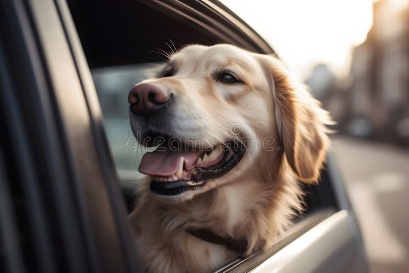 Funny Dog Out of Car Window. Neural Network AI Generated Stock ...