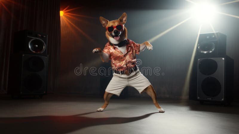 Funny Dog Pug in Clothes and Sunglasses Dancing at a Party Stock Photo ...