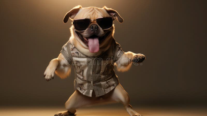 Funny Dog Pug in Clothes and Sunglasses Dancing in the Studio on a ...