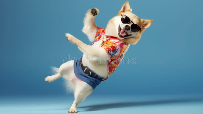 Funny Dog Pug in Clothes and Sunglasses Dancing in the Studio on a ...