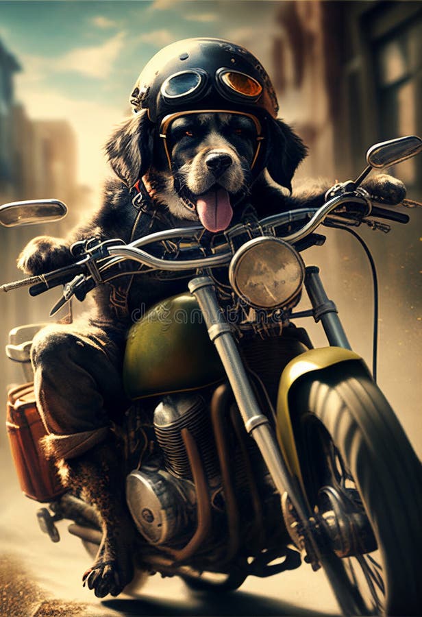 Funny Dog Rides a Motorcycle. AI Generated. Stock Photo - Image of cute ...