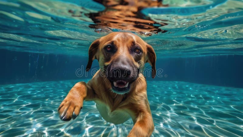 Funny Dog Swimming Underwater. Generated with AI Stock Illustration ...