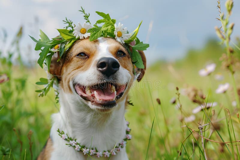 Funny Dog Wreath Wild Flowers Field Stock Photos - Free & Royalty-Free ...