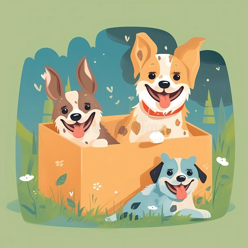 Funny Dogs in a Cardboard Box. Pets. Stock Illustration - Illustration ...