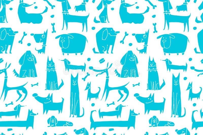 Funny Dogs Collection, Seamless Pattern for Your Design Stock Vector ...