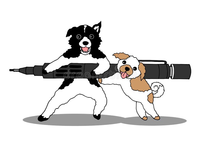 Funny Dogs Writing with Big Pencil, Vector Illustration Hand Drawn ...