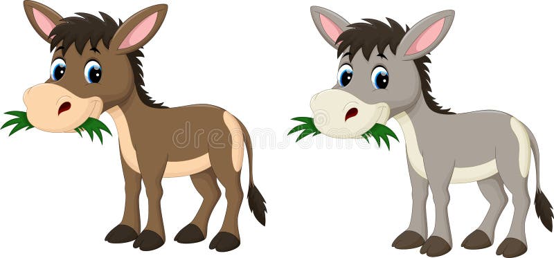Funny donkey eating grass stock illustration. Illustration of happiness ...