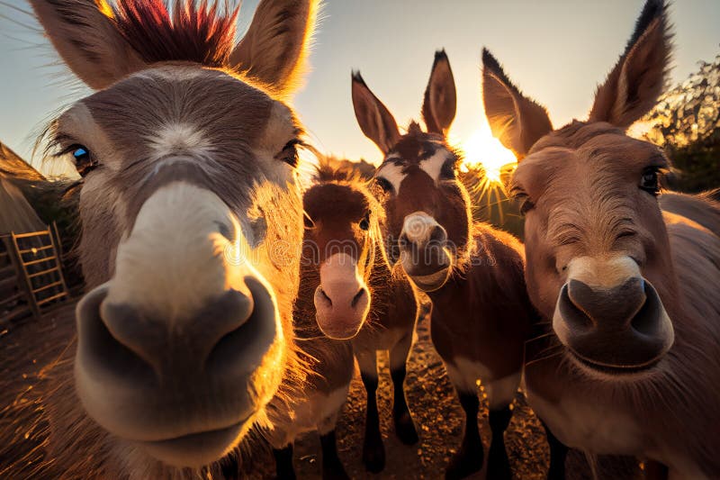 Funny Donkey Looks at the Camera and Takes a Selfie in Nature. AI ...