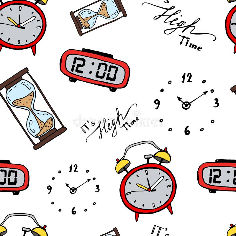 Seamless Pattern Cartoon Clocks Stock Illustrations – 93 Seamless ...