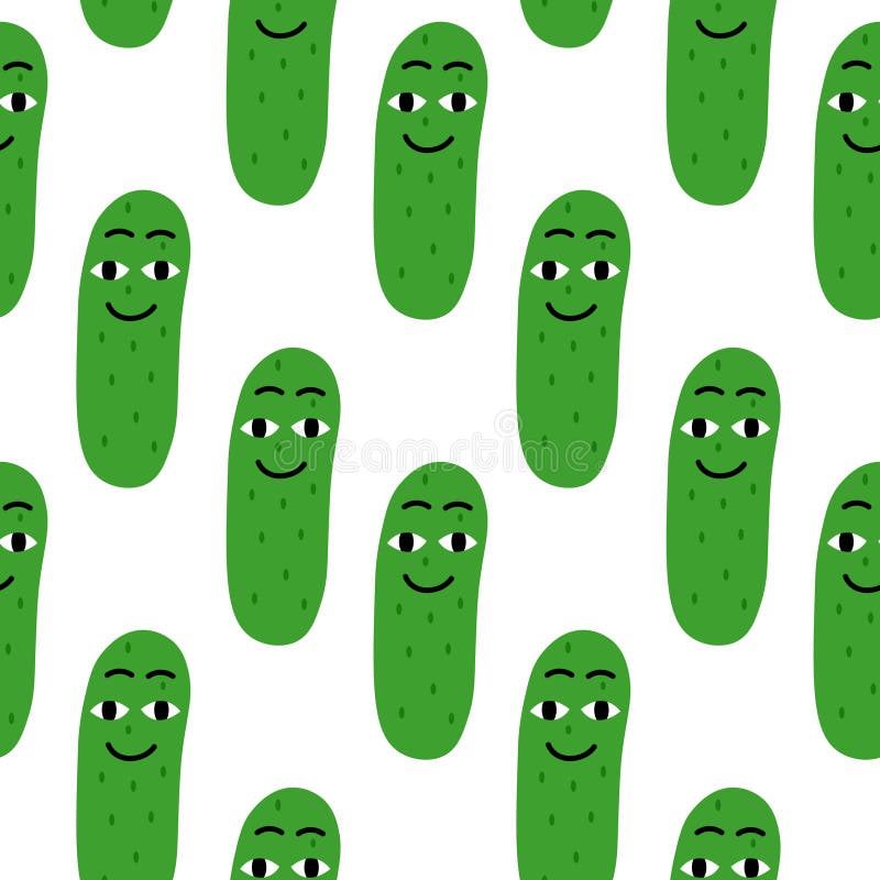 Funny Doodle Cucumbers with Faces Seamless Pattern on White Background ...