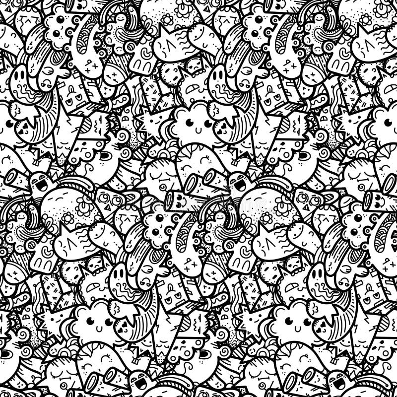 Funny Doodle Cats and Kittens Seamless Pattern for Prints, Designs and ...