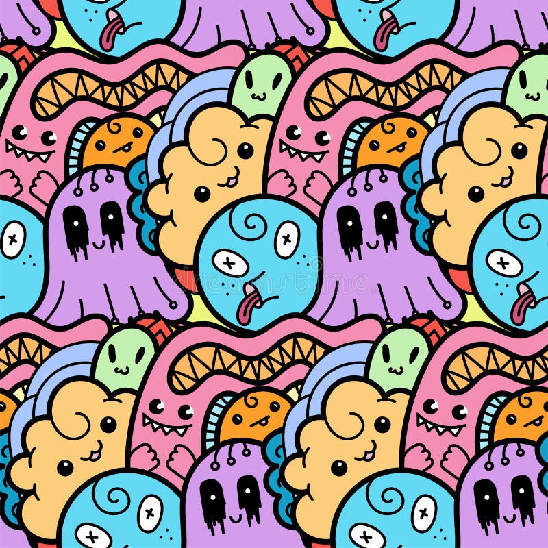 Funny Doodle Cats and Kittens Seamless Pattern for Prints, Designs and ...