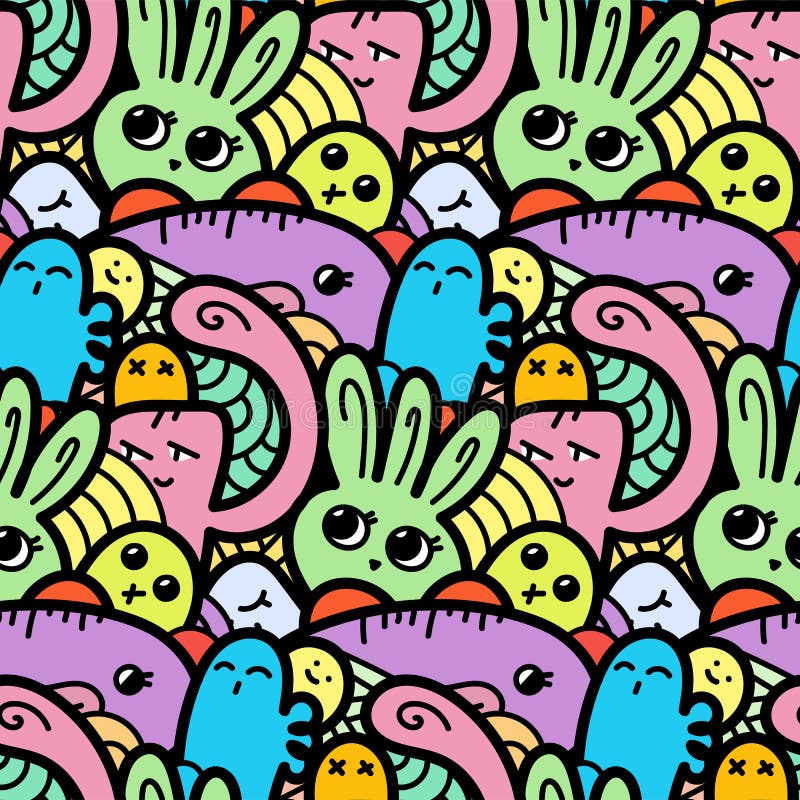 Funny Doodle Cats and Kittens Seamless Pattern for Prints, Designs and ...