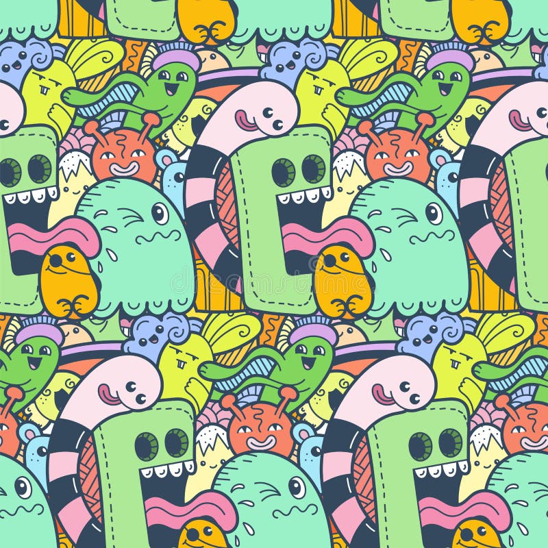 Funny Doodle Cats and Kittens Seamless Pattern for Prints, Designs and ...