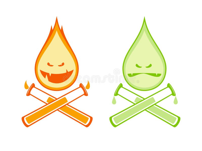 Funny Drops Fire and Acid with Test Tubes. Stock Vector - Illustration ...