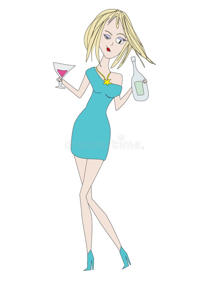 Funny drunk woman stock vector. Illustration of thought - 50655498