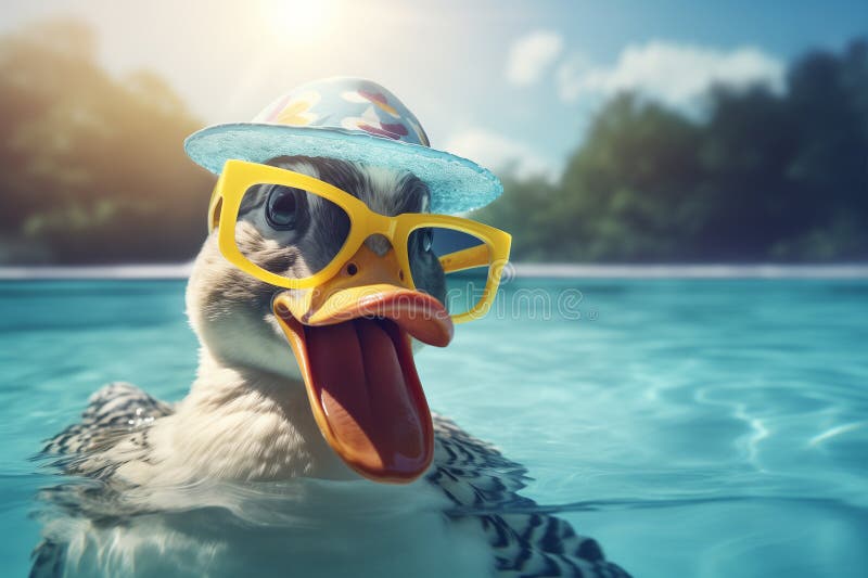 Funny Duck Having Fun at a Summer Pool Party Stock Image - Image of ...