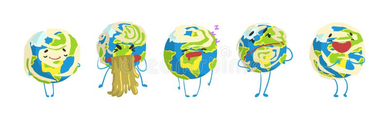 Funny Earth Planet Character with Face and Arm Vector Set Stock Vector ...