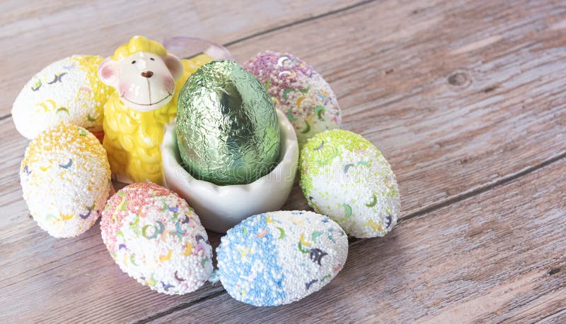 Funny Easter Background with Bunny, Sheep and Easter Eggs. Letter of ...