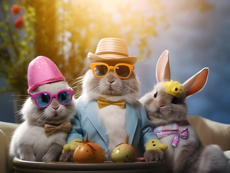 Funny Easter Background with Cute Bunny Stock Illustration ...