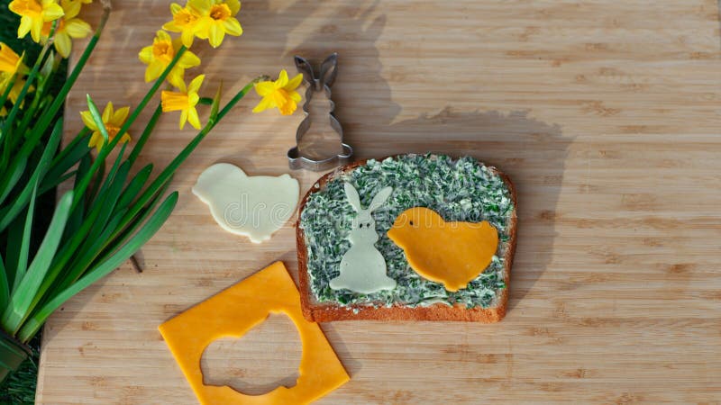 Funny Easter Breakfast with Bunny and Chicken on Sandwich for Kid on ...