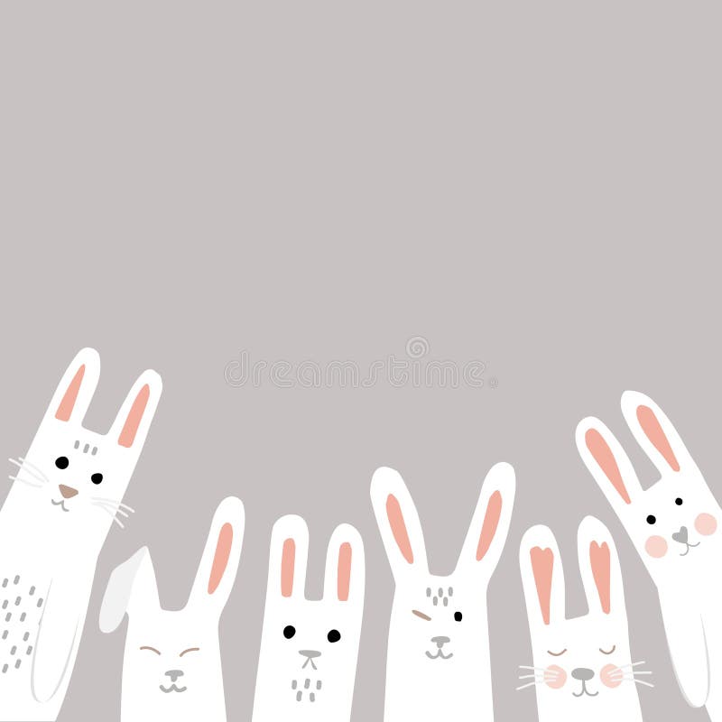 Funny Easter Bunnies in Row, Cartoon Border. Easter Rabbits. Cute ...