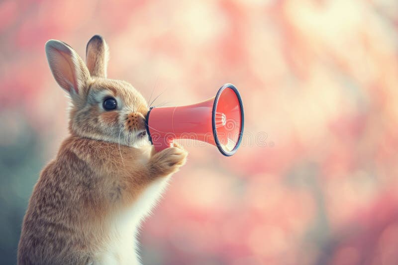 Funny Easter Bunny Dressed in a Sweater with Loudspeaker Megaphone ...