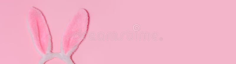 Funny Easter Bunny Ears on Pink Background. Top View. Copy Space for ...