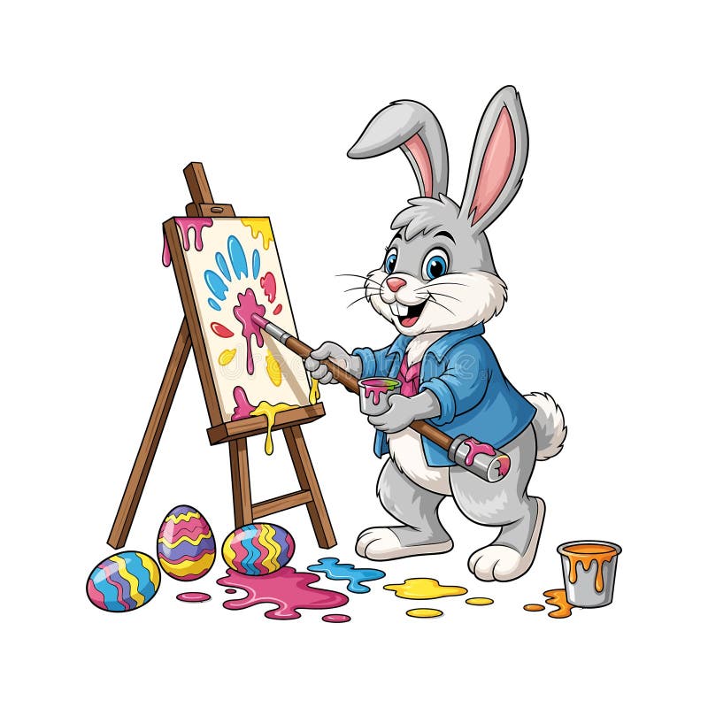 Funny Easter Bunny Painting Eggs Clipart Stock Vector - Illustration of ...